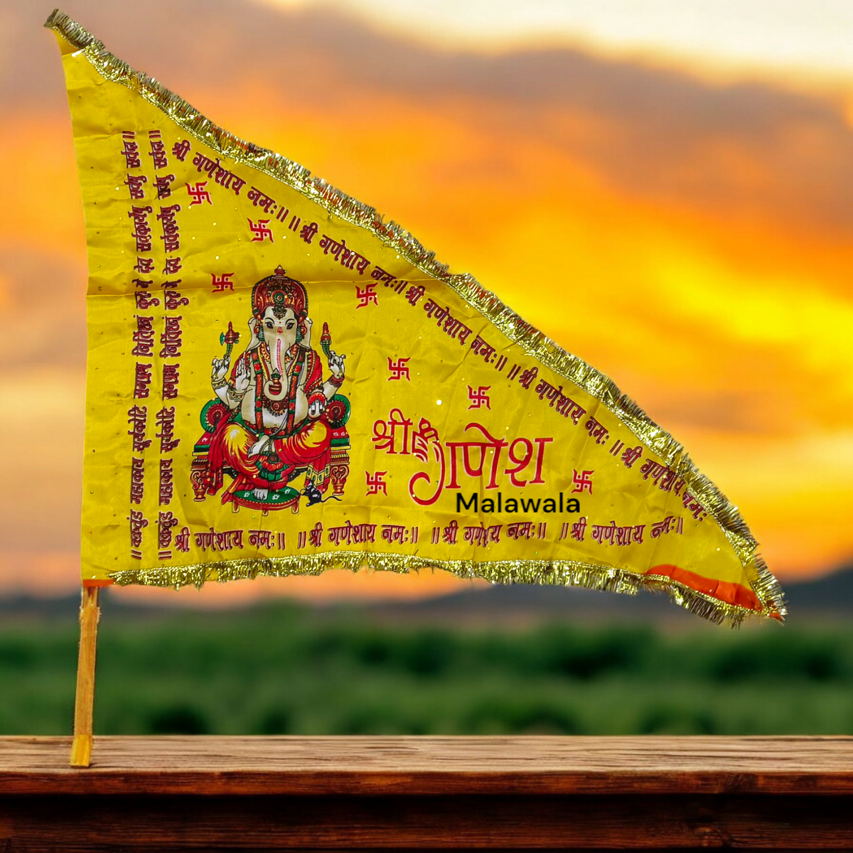 Ganesh Ji Flag | Orange & Yellow Ganpati Jhanda – Malawala