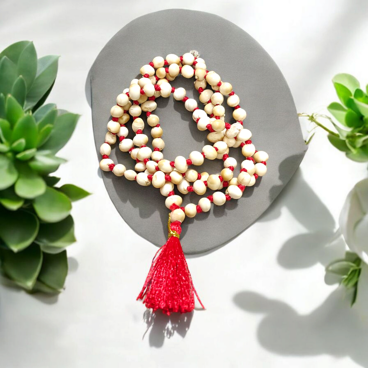 White Gunja Mala - Natural Safed Gunja / Ratti Mala 5mm Beads with Lab ...